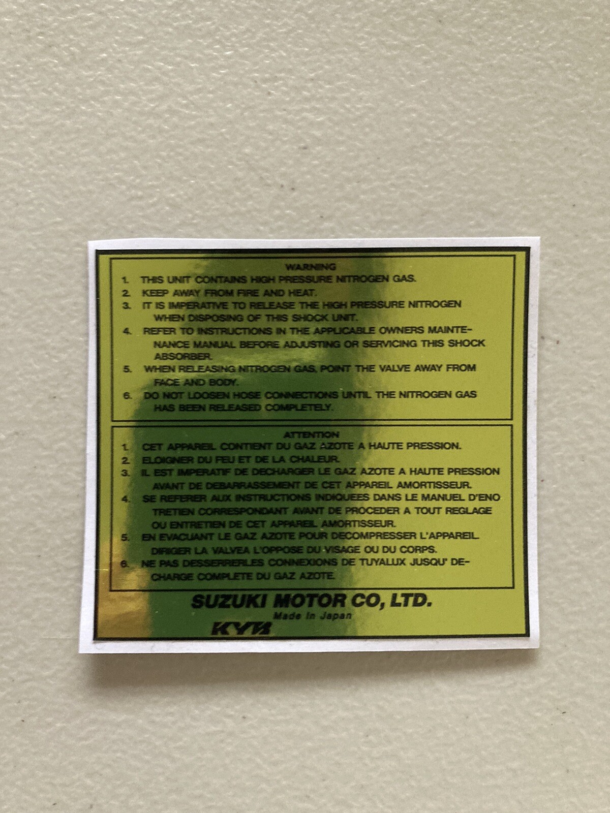 Suzuki 1986 RM125 Shock Bottle Decal/ WARNING Sticker | eBay