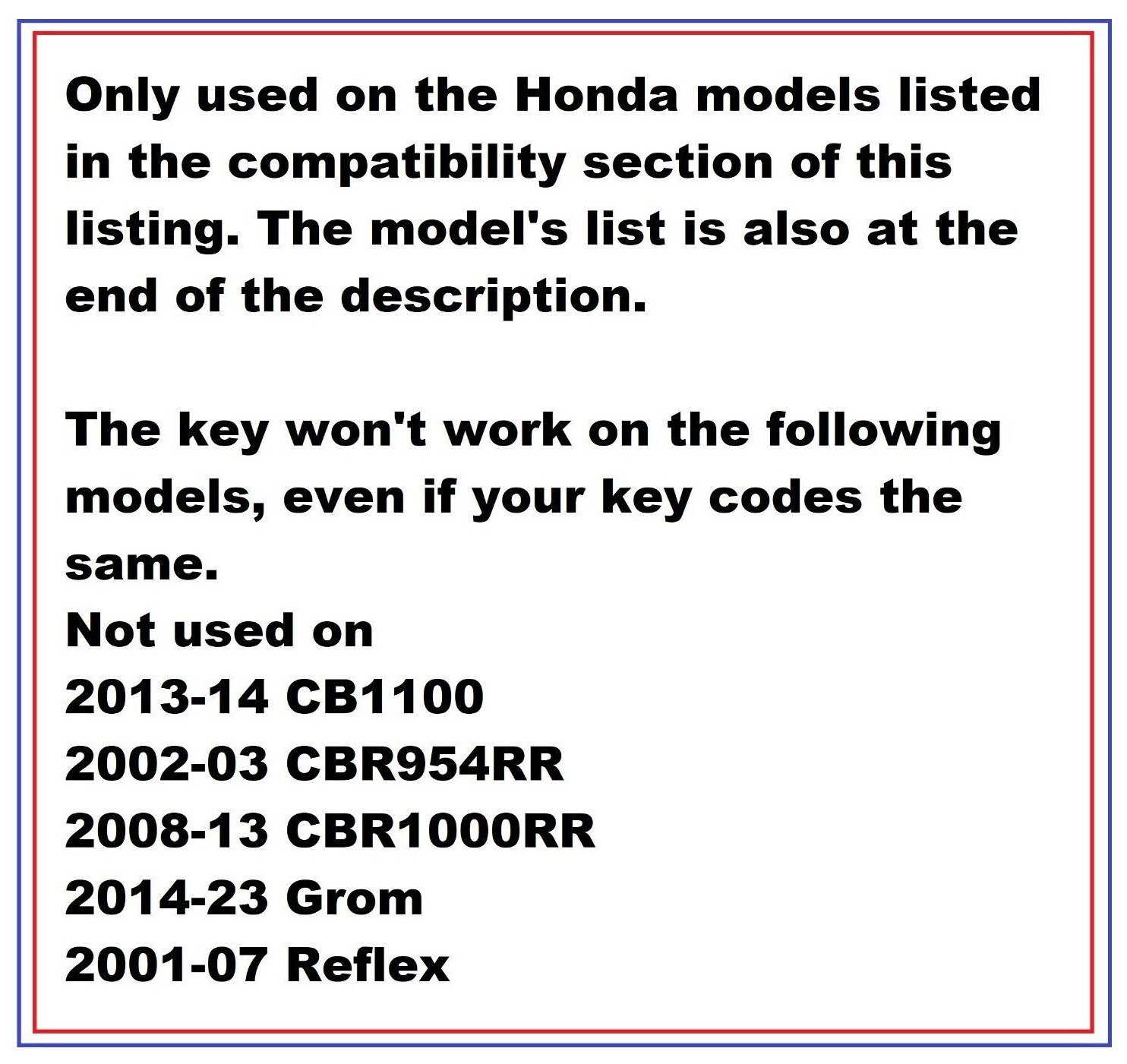 Honda Motorcycle Keys Replacement Spare Key Cut to Code 32231321 ...