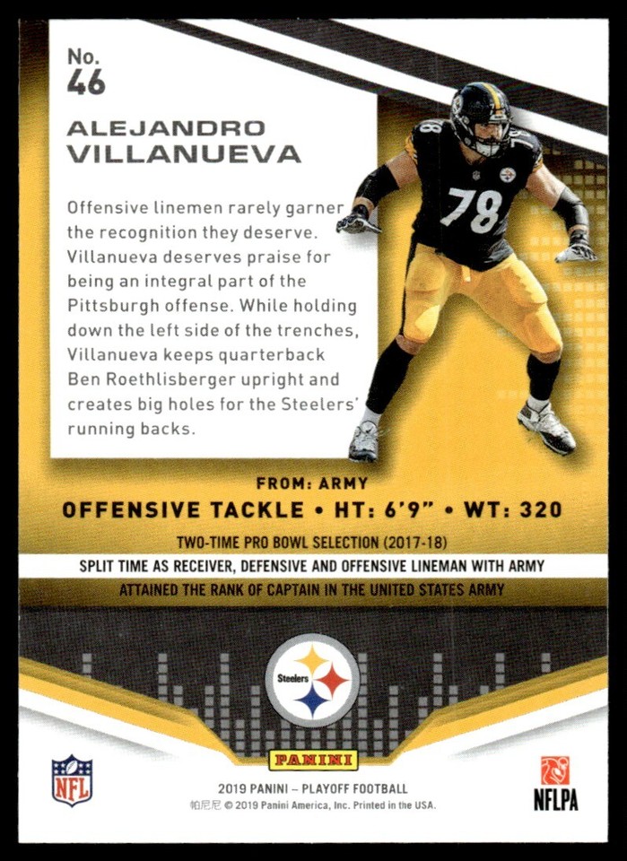 2019 Panini Playoff Alejandro Villanueva Pittsburgh Steelers #46 | eBay