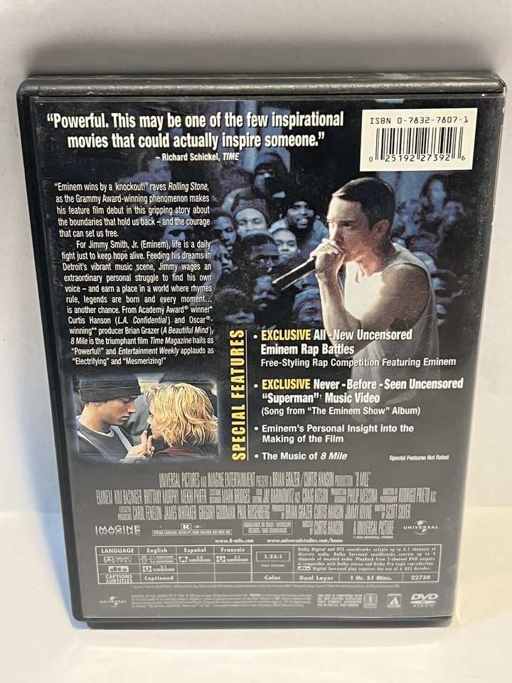 8 Mile (DVD, 2003, Full Frame Uncensored Bonus Materials) 25192273926| eBay