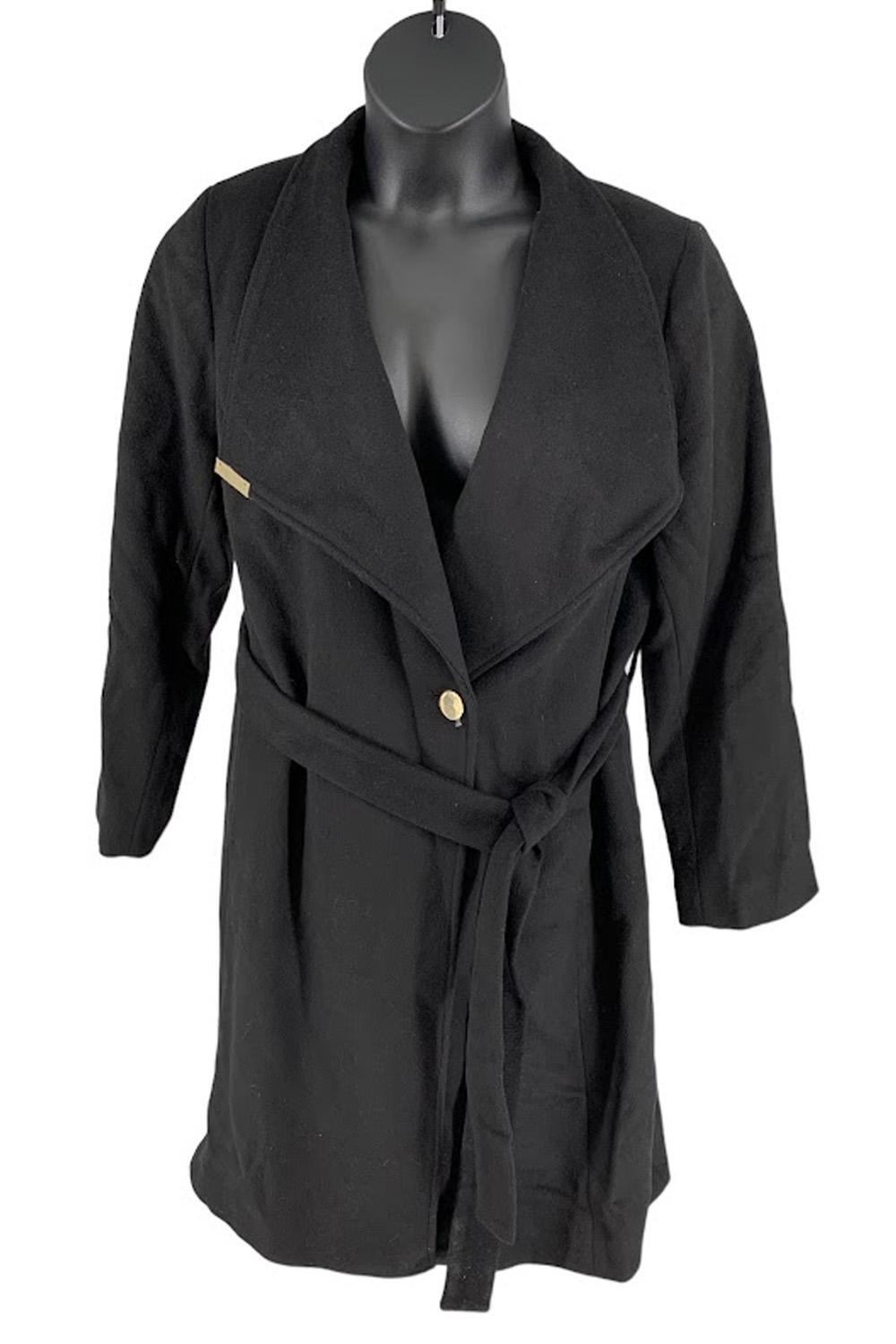 Dennis Basso Wool Blend Wrap Coat with Envelope Collar Black | eBay