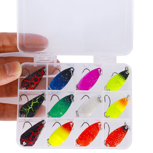 12PCS Box Fishing Lures Trout Spoon Casting Spoons Metal Crankbait ...