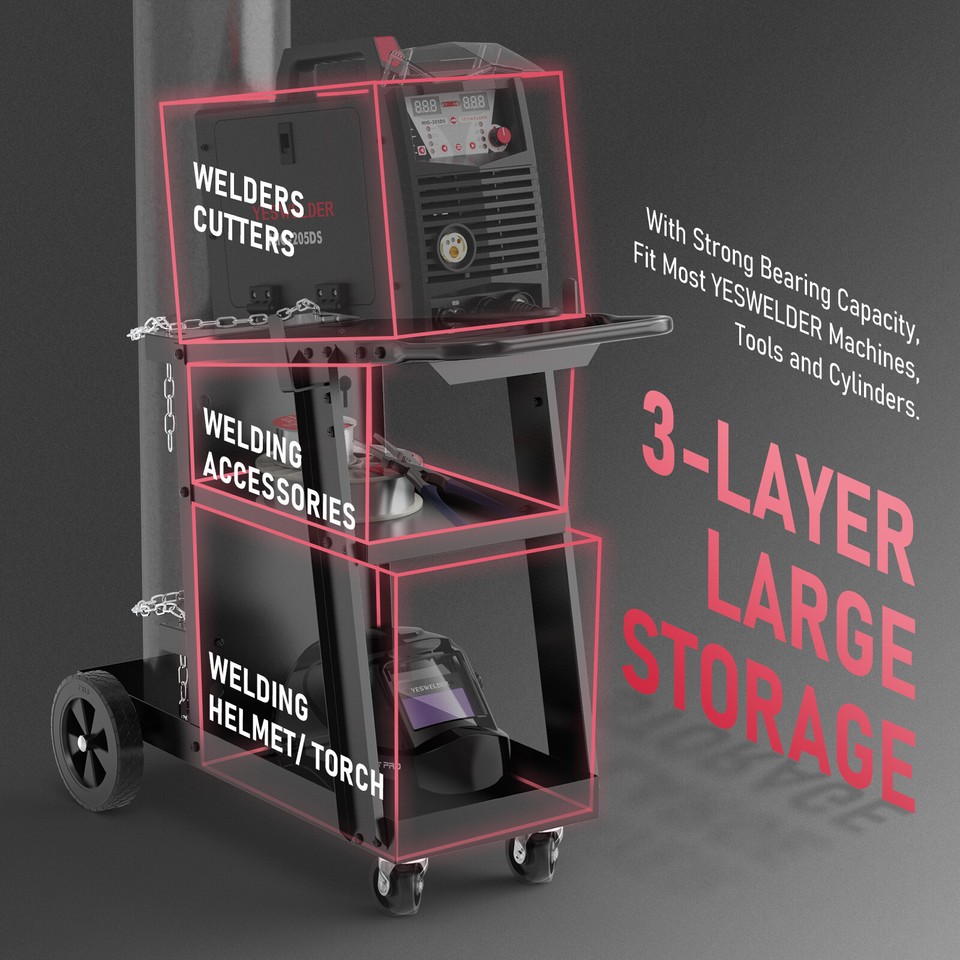 3-Tier Welding Cart for TIG/MIG Welder and Plasma Cutter,Rolling ...