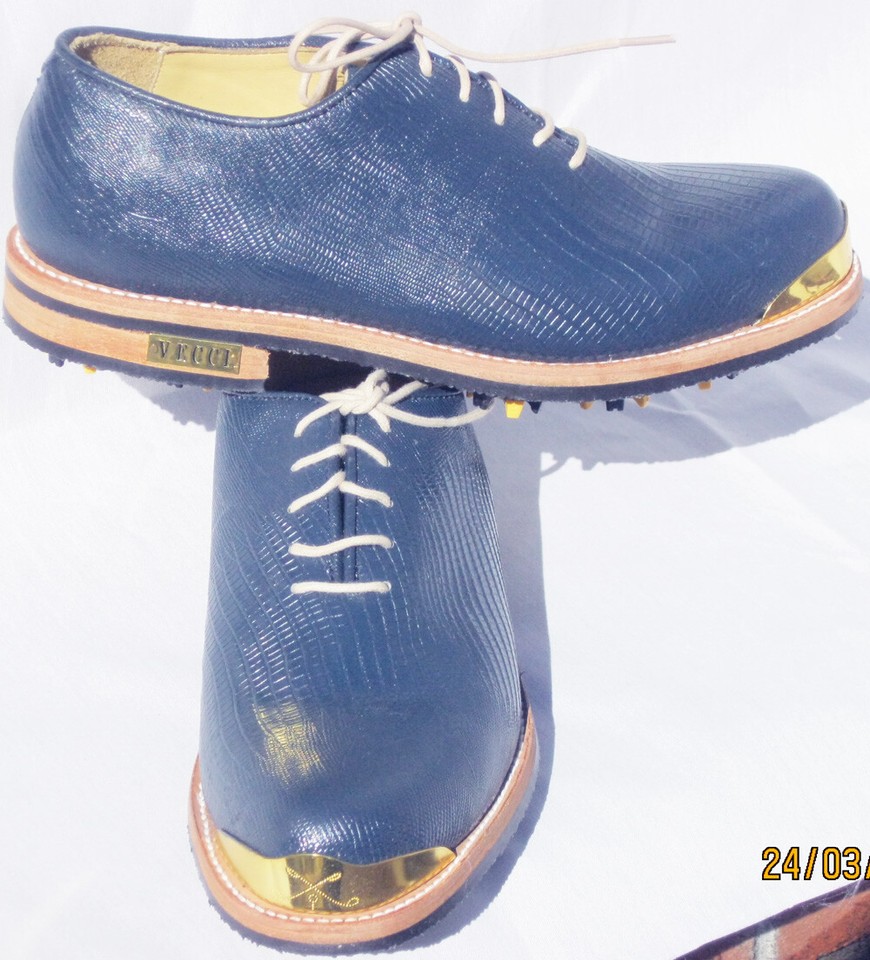 Classic Men Golf Shoes By Vecci Siena Navy alligator | eBay