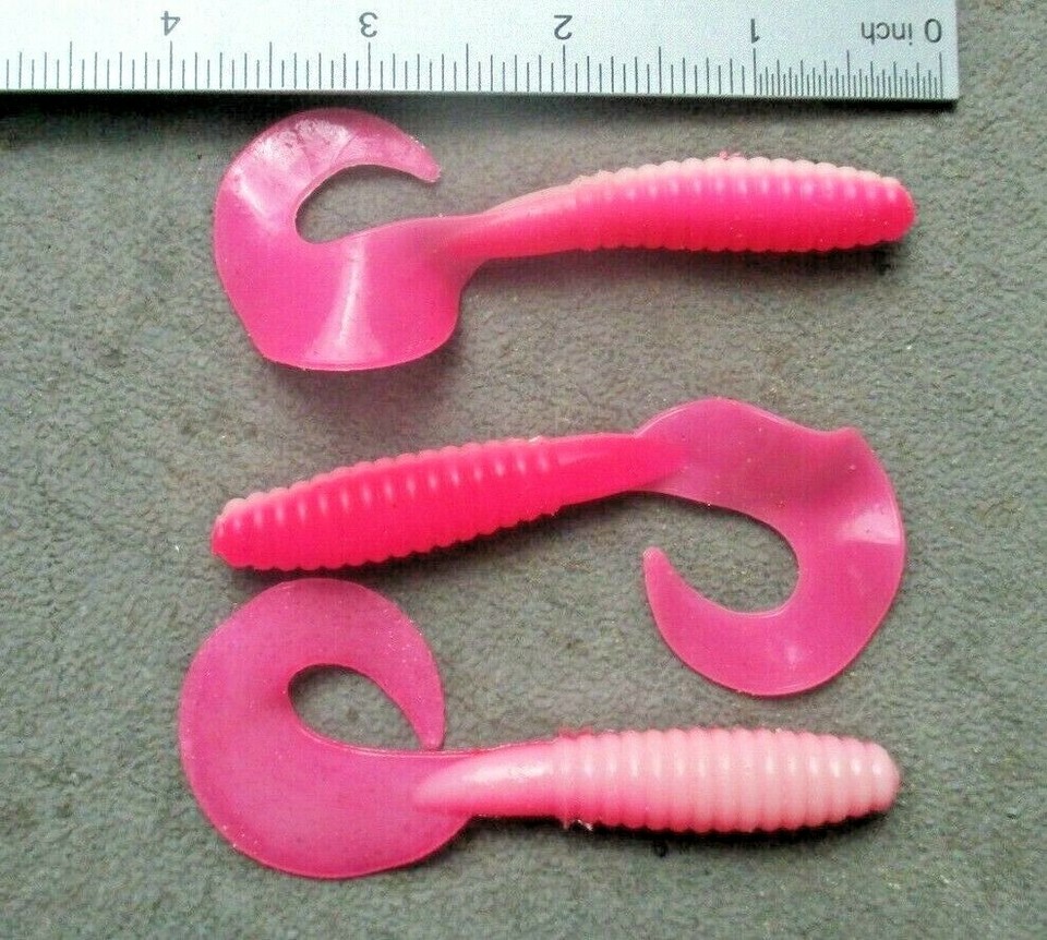 20ct PINK & WHITE MIX 4" Wide Curly Tail GRUBS Bass Fishing Lures ...