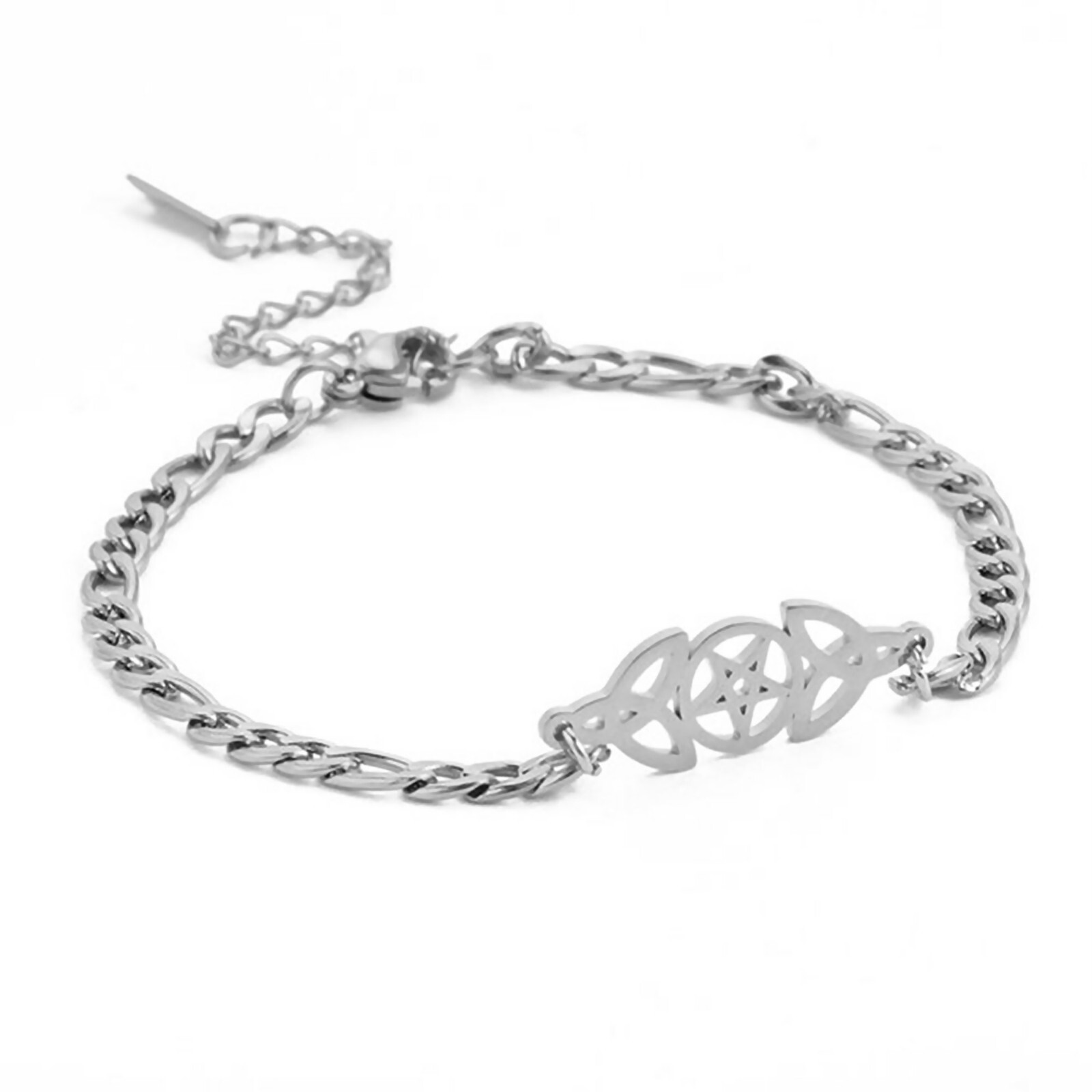 Triple Goddess Bracelet Silver Stainless Steel Pentacle Trinity Charm Bangle | eBay