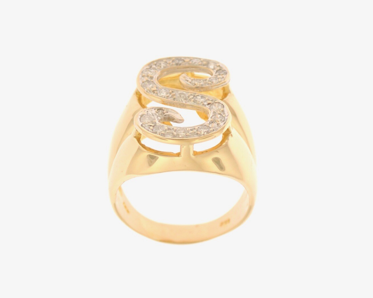 Vintage 18K Yellow Gold .50 Carat Round Diamond Initial Letter S Ring ...