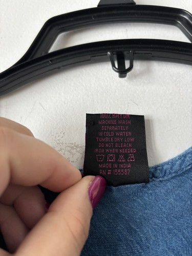 Emily Stacy Tank Top Swing Gauze Boho Tie Dye Blue White Embroidered L ...