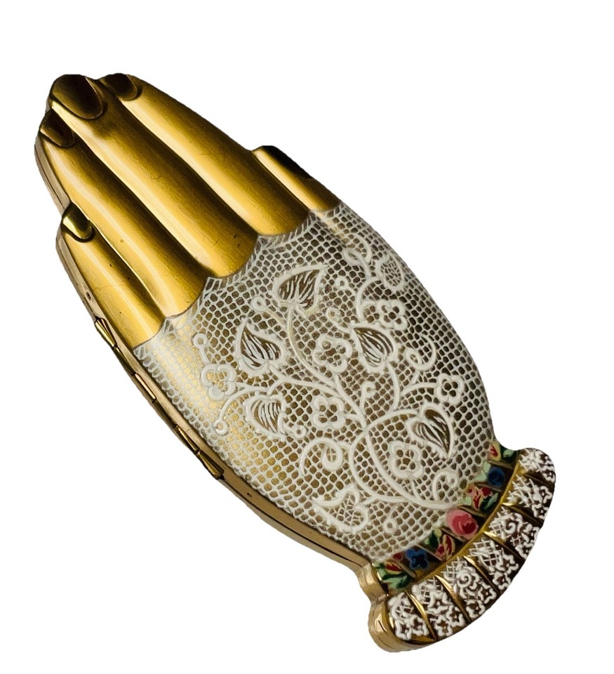 Super Golden Gesture Hand Shaped Powder Compact Volupte 1940 Book Piece ...