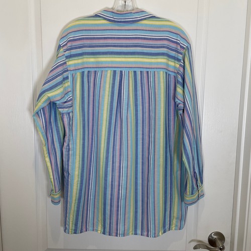 J. McLaughlin Fallon Tunic Blouse Candy Striped Linen Cotton Blue Pink ...