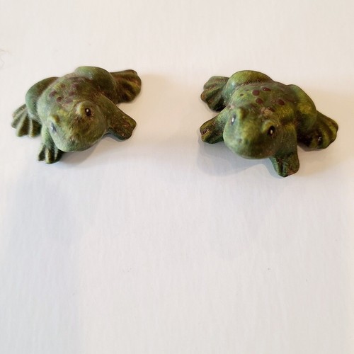 2 Vintage Miniature Frog Toad Pottery Hand Made and Painted Fairy ...