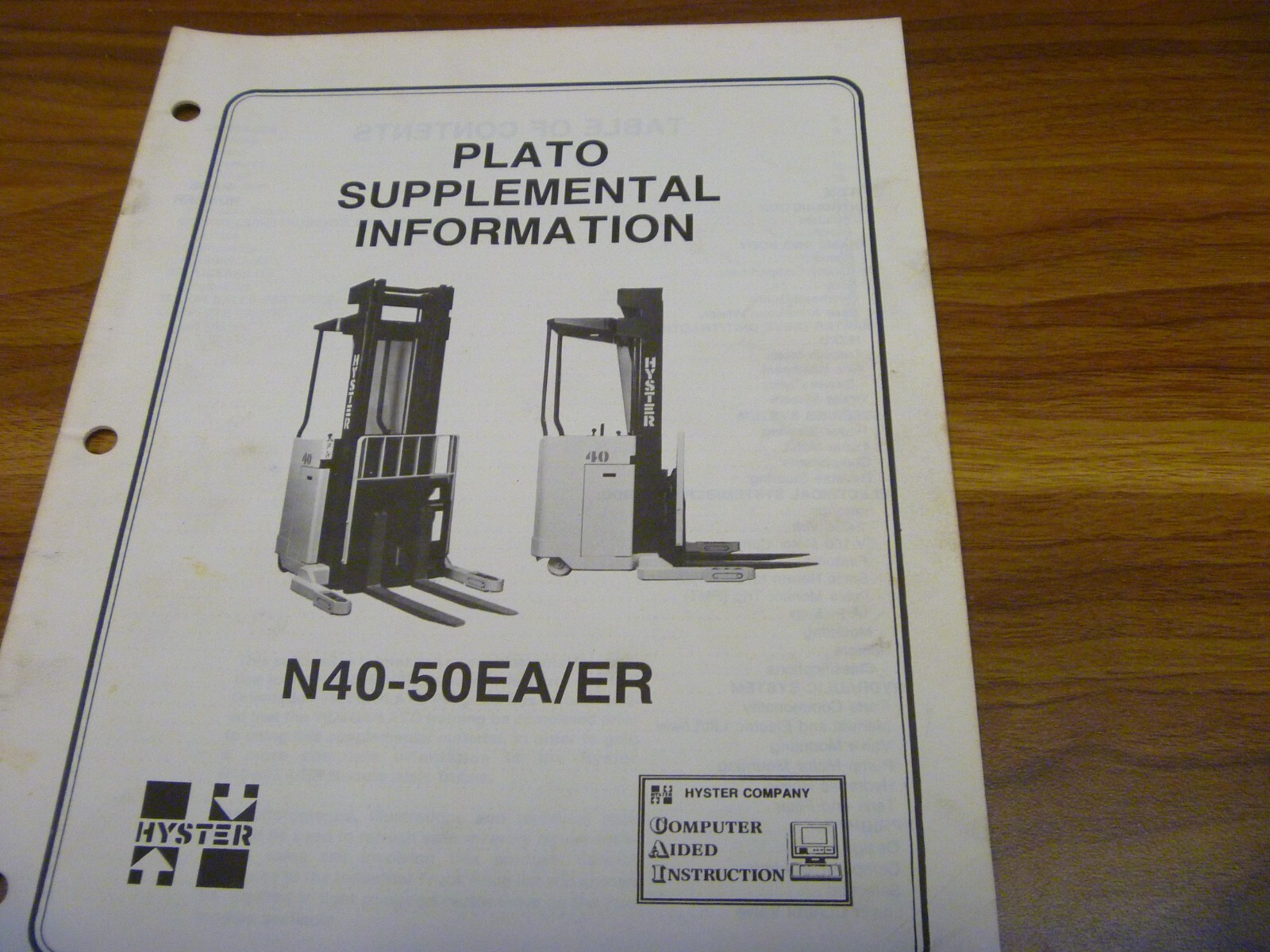 Hyster N40EA N45EA N50EA N40ER N45ER Forklift Plato Service Manual ...