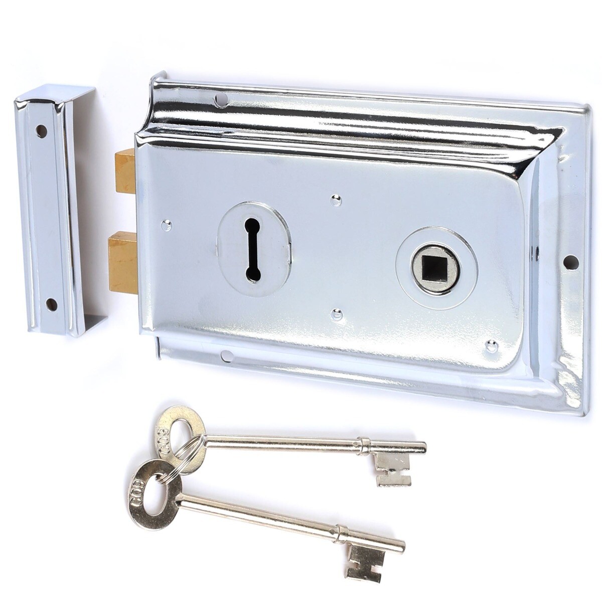 TRADITIONAL 1920s CHROME VICTORIAN RIM LOCK Reversible Large 6" x 4 ...