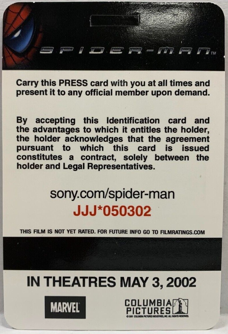 MARVEL SPIDER-MAN DAILY BUGLE PRESS PASS ID CARD MOVIE THEATHER PROMO ...