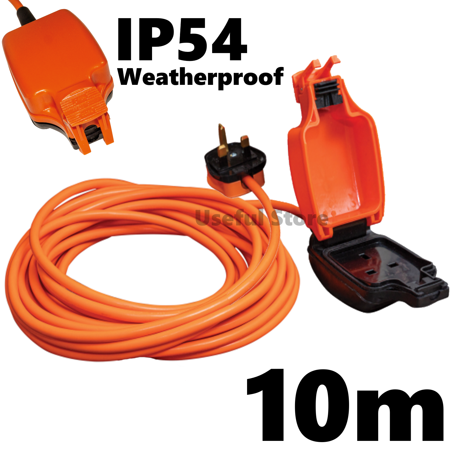 Weatherproof Mains Outdoor Garden Power Extension Lead with IP54 Orange ...