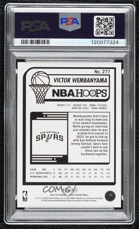 2023-24 Panini NBA Hoops Rookies Winter Victor Wembanyama #277 PSA 8 ...
