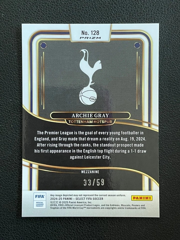 Archie Gray 2024-25 Panini Select FIFA Mezzanine Red Wave Prizm /59 RC ...