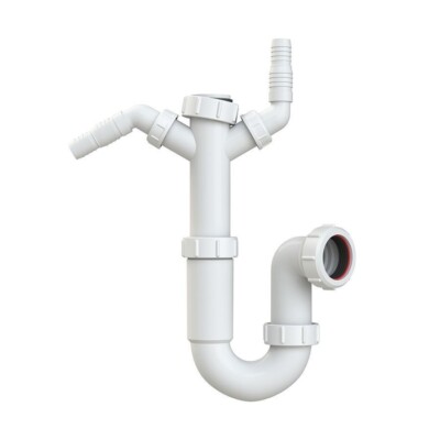Twin Dual Double Appliance U Bend Waste Sink Trap Washing Machine Dish ...