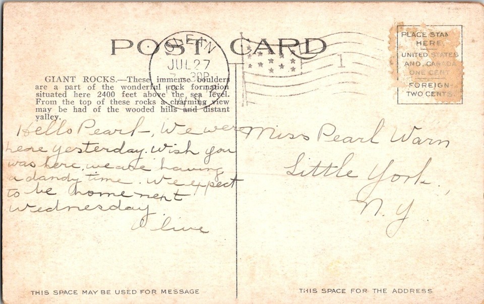 Olean New York Postcard Giant Rocks At Rock City NY | eBay
