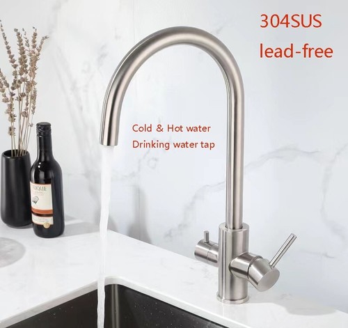 Brushed Drinking Water Supply Spout 3Way 304SS Kitchen Tap Mixer Sink ...