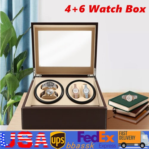 4+6 Automatic Watch Winder Watch Display Box Luxury Storage Case Self ...