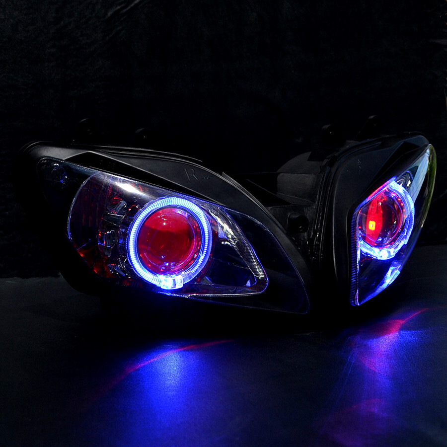 Headlight For Yamaha YZF R1 2002-2003 Custom Blue Angel Eyes+Red Demon ...