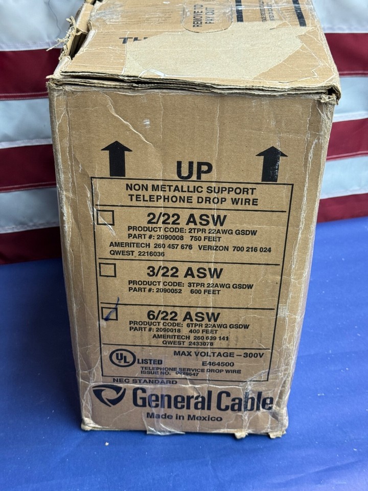 400 Ft GENERAL CABLE 6/22 300V ASWSupport Telephone Service Drop Wire ...