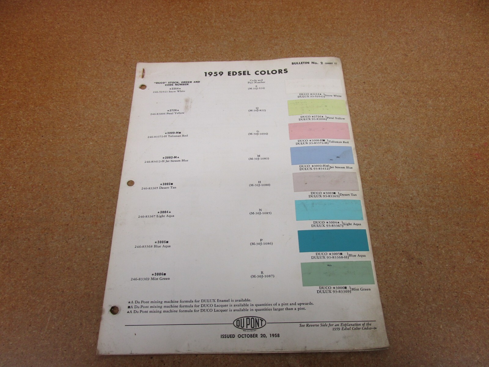 1959 Edsel Ford exterior paint color chip chart sheet sample | eBay