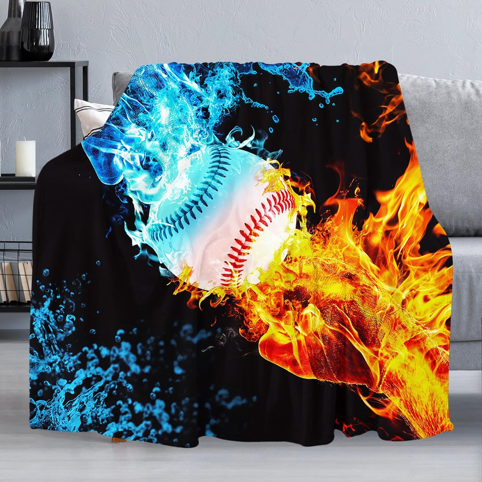 Fire & Ice Baseball Throw Blanket Soft Cozy Plush Fleece Blanket for Couch, Ligh | eBay
