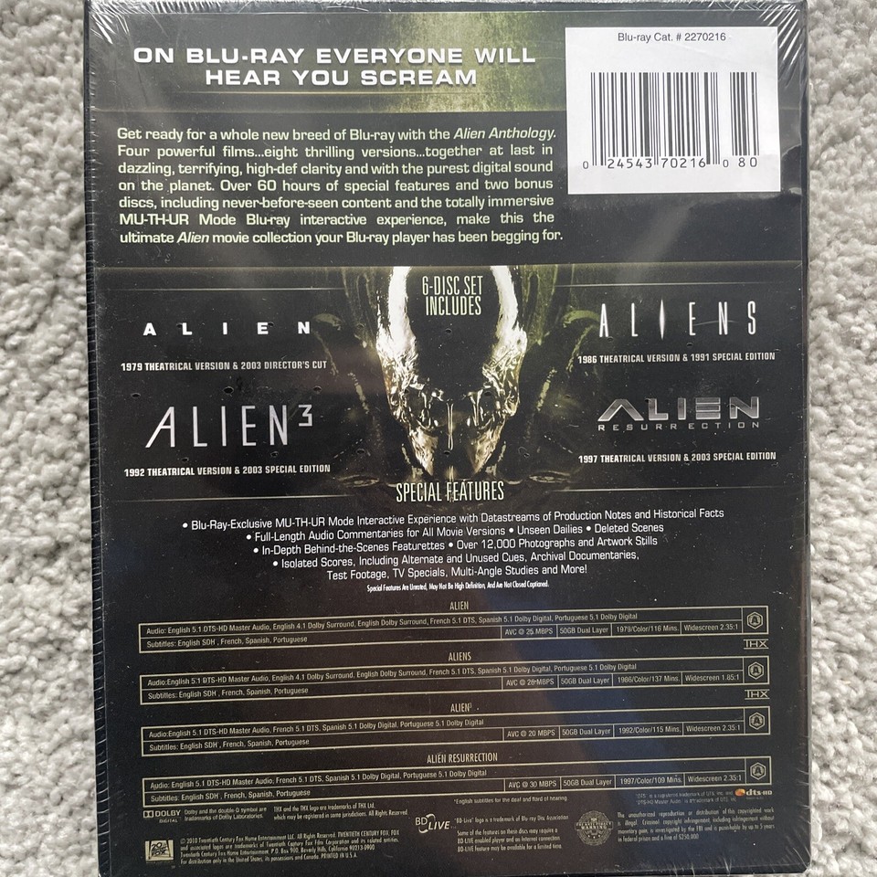 Alien Anthology Blu-Ray Six Disc Box Set With Slipcover Limited Edition ...