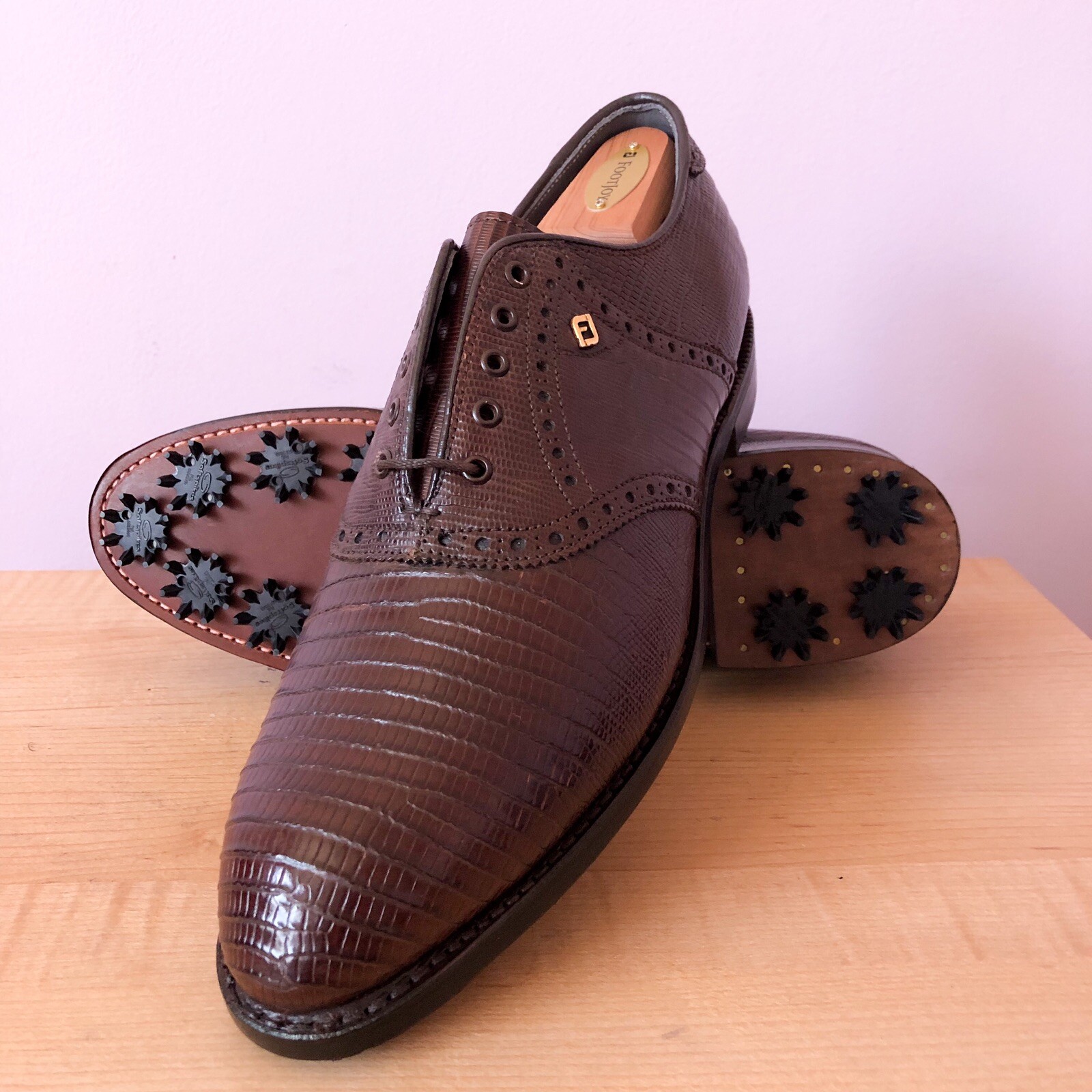NEW FootJoy Classics Brown Tegu Lizard saddle golf shoes Men's 10B ...