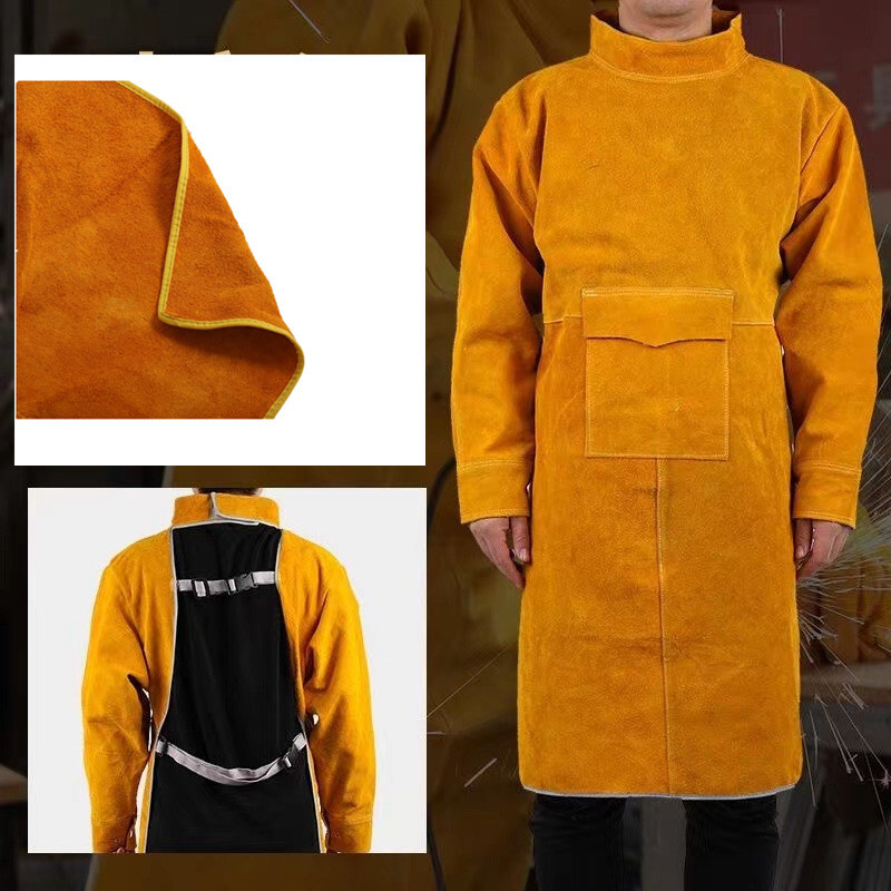 Cowhide Welder Jacket Apron Heat Insulation Protective Overalls Welding ...