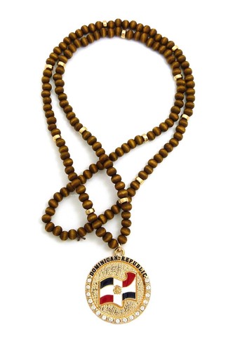 NEW DOMINICAN REPUBLIC PENDANT & 30" WOODEN BEAD CHAIN HIP HOP ...
