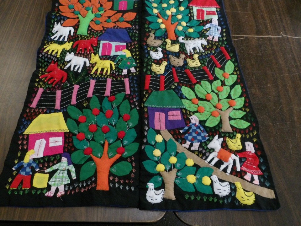 Colombian Appliqué Textile Wall Hanging Folk Art Village Scene Handmade ...