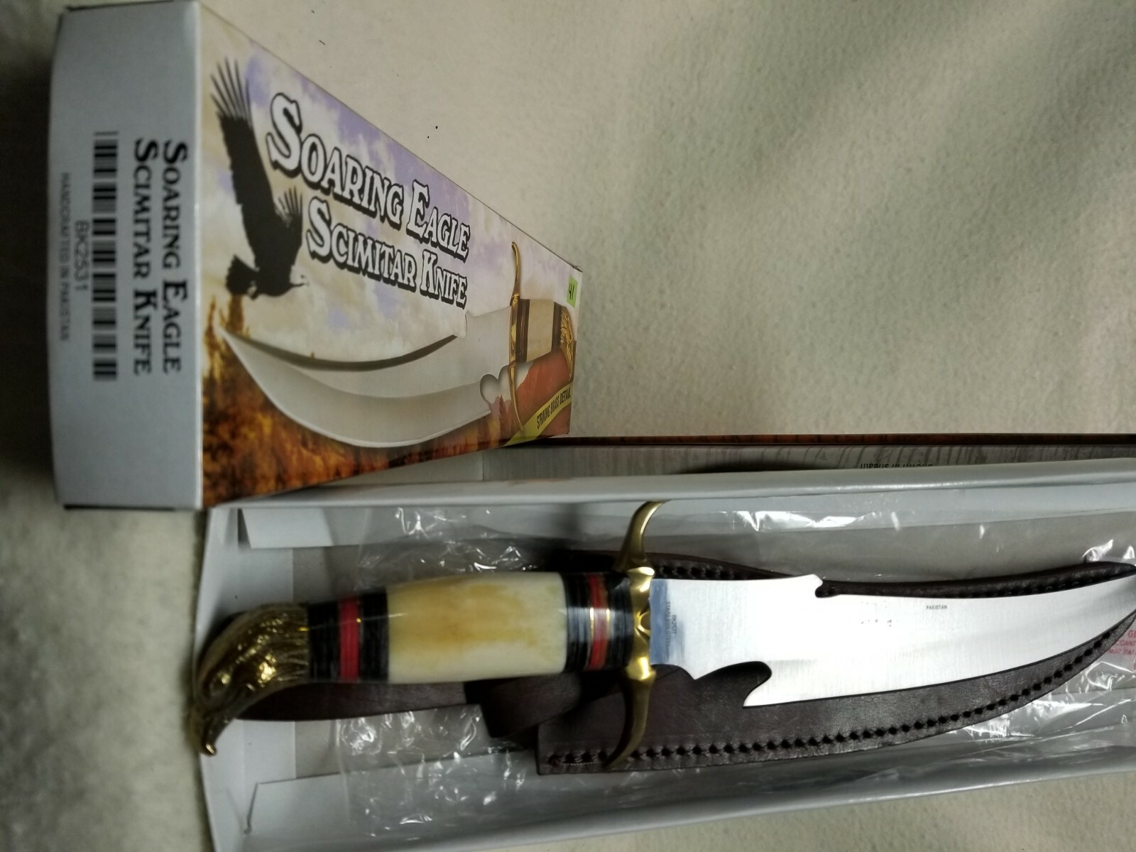 Soaring Eagle, Scimitar knife, leather sheath, polished bone handle | eBay