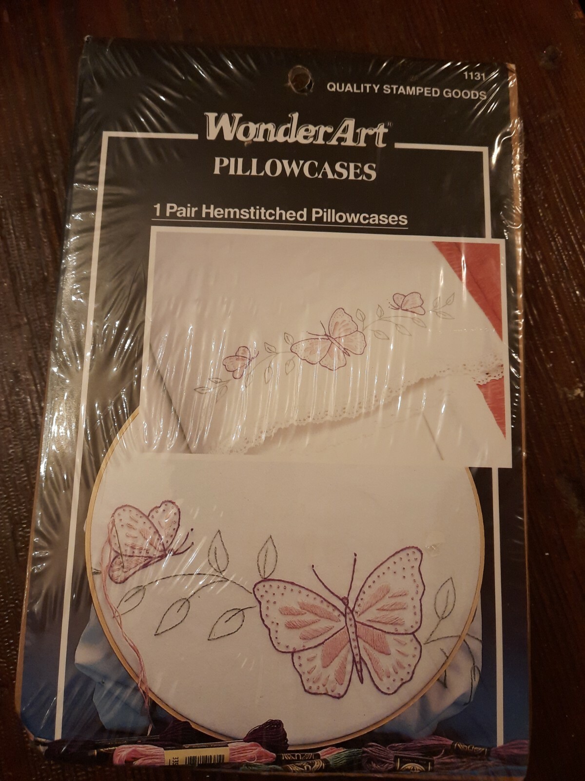 WonderArt Stamped Pillowcases 1 Pair Butterfly Pattern | eBay