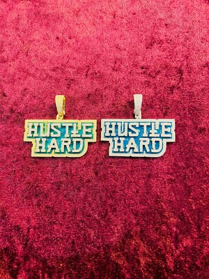 14k Gold Finish Hustle Hard Hip Hop Simulated Diamond Pendant w/ Chain ...