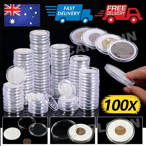 100X 46mm Plastic Coin Storage Display Case EVA Inserts Capsules Holder ...