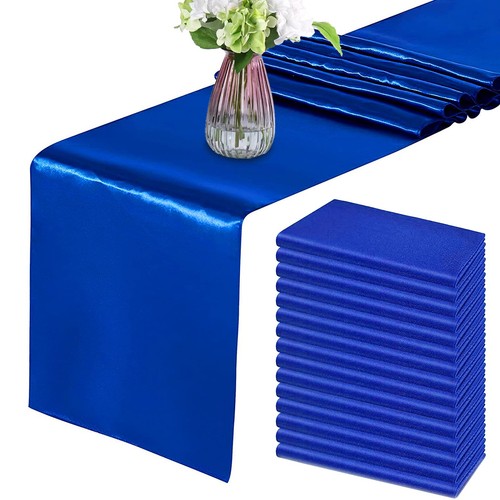HMQIANG 15 Royal Blue Satin Table Runners 12x108" Event Wedding Party ...