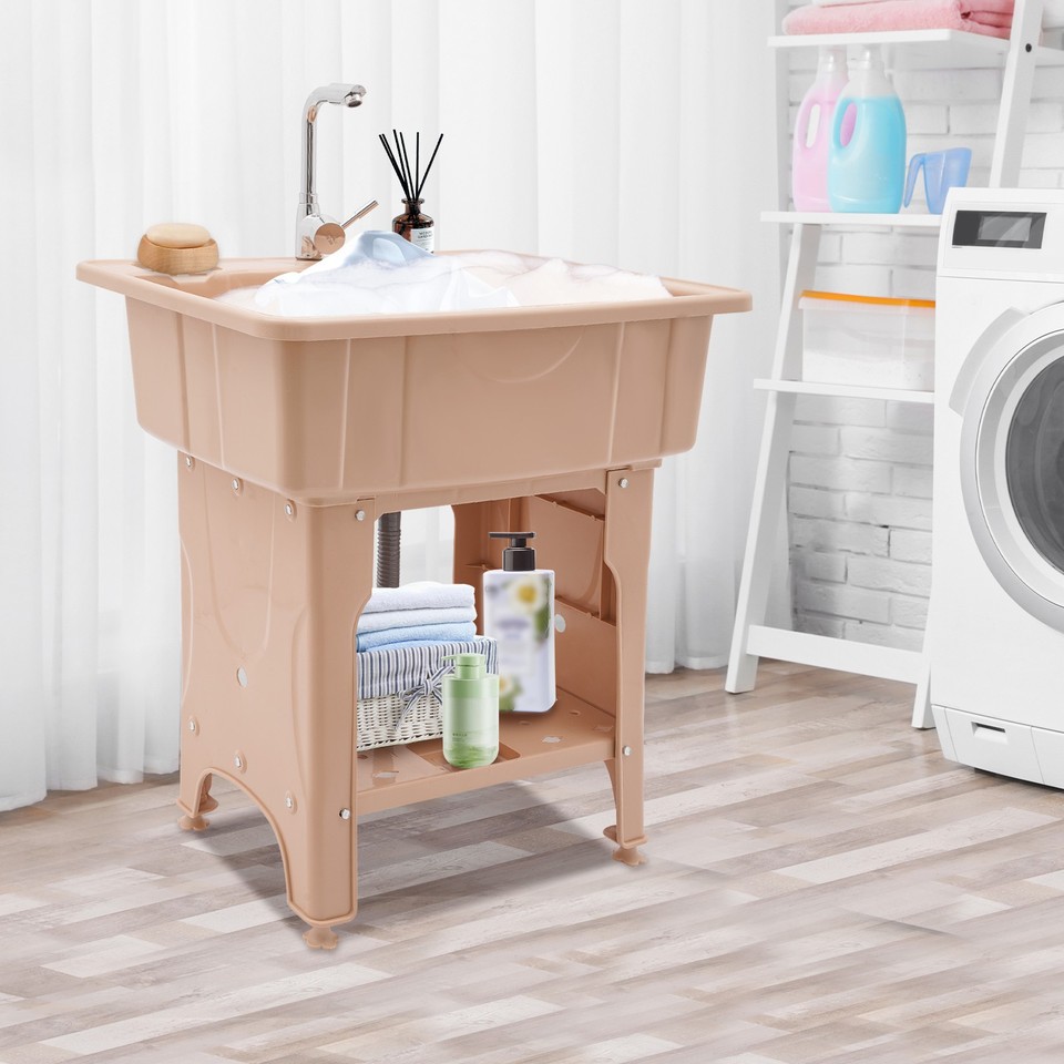 Laundry Sink, Utility Sink With Storage Shelf, Slop Sink Wash Station ...