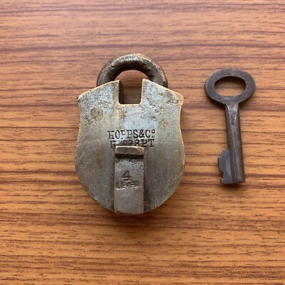 old or antique brass padlock lock with key RARE shape & sized, rich ...