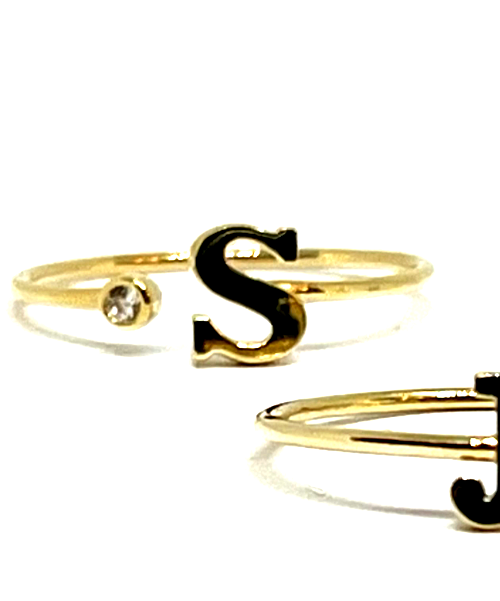 10KT SOLID GOLD ADJUSTABLE INITIAL S. RING W/ C.Z. SIZE 7 FREE SHIPPING ...