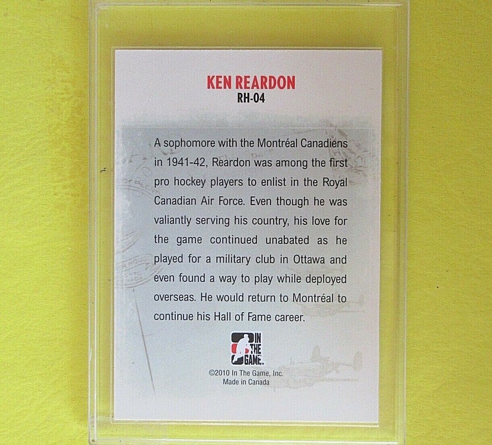 KEN REARDON 2009 REAL HEROES ITG #RH4 Montreal Canadiens | eBay