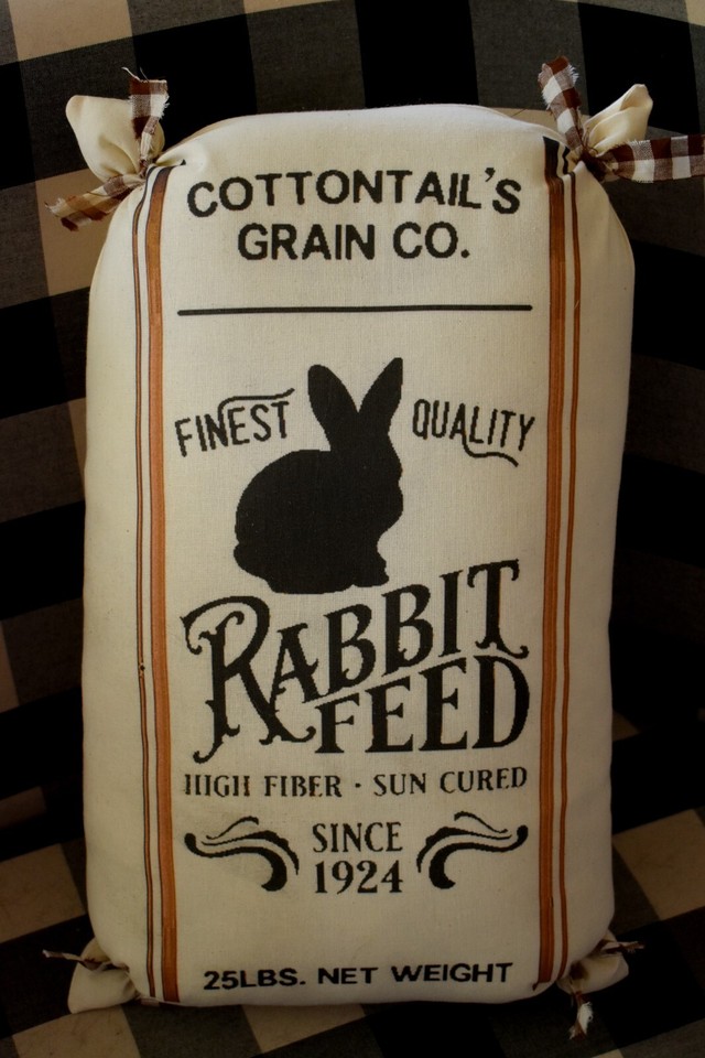Brown primitive rabbit feed sack throw pillow Easter farmhouse Rabbit ...