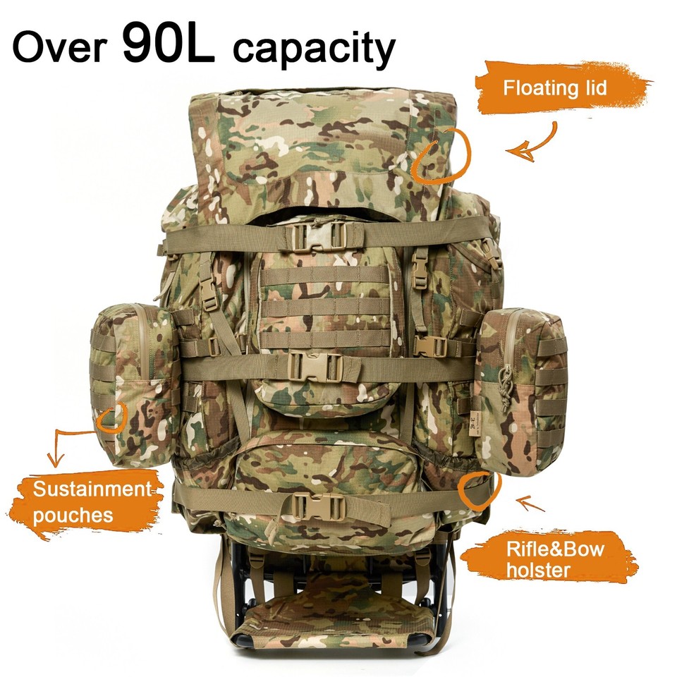 Iraklis External Frame Rucksack 90L Heavy-Duty Pack w/ Load Shelf Camo ...