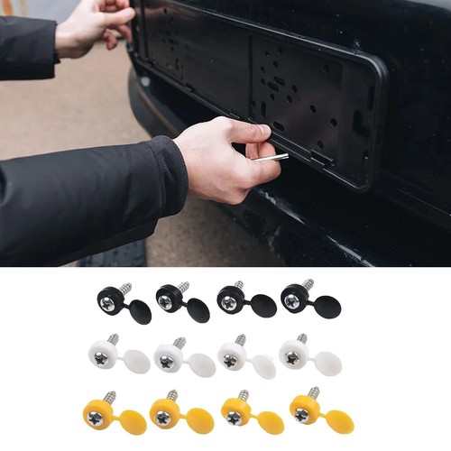 12 x NUMBER PLATE CAR FIXING FITTING KIT SCREWS & CAPS HINGED BLACK ...