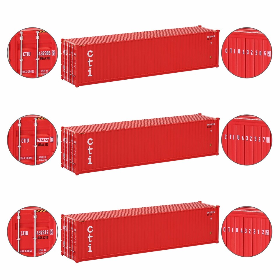 1:87 Scale Diecast Containers 3-Piece HO Scale 40ft Shipping Containers ...
