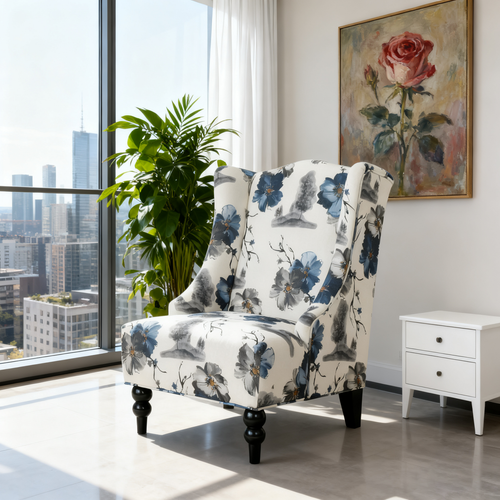 Flower Lounge Armchair Accent Chair Fabric Upholstered Wooden Frame ...