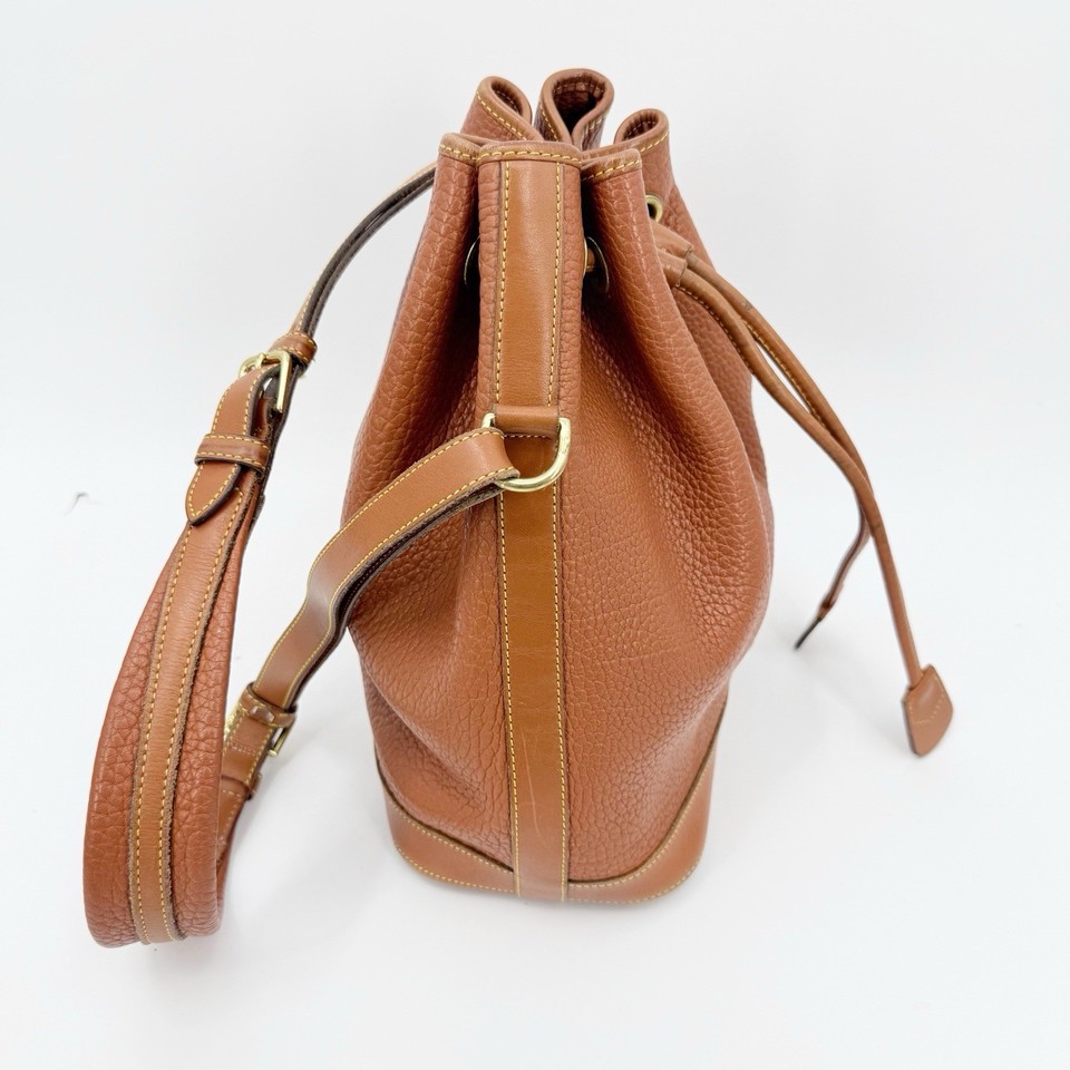 Dooney & Bourke Brown Leather Drawstring Bucket Bag Shoulder Vintage ...