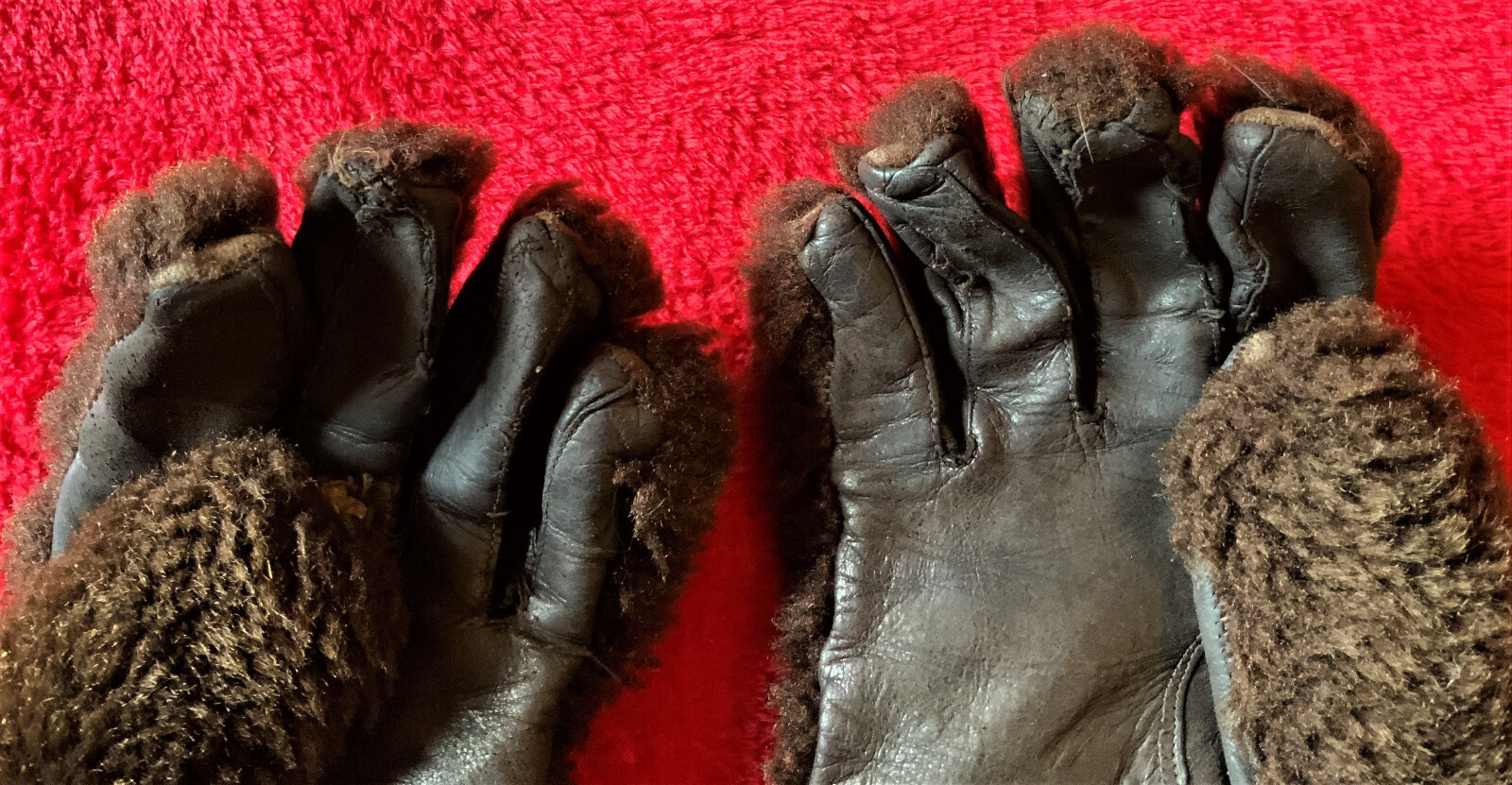 Vintage Ladie's Dark Brown Teddy Bear-Effect Thick Pile Gauntlet Gloves ...